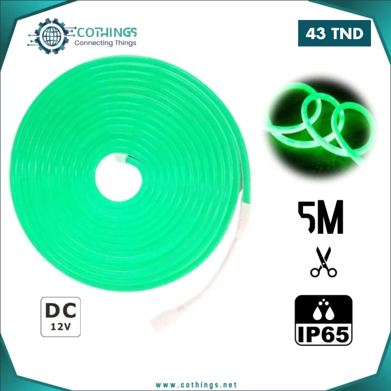 Bande LED Néon Flexible 6mm etanche 12V Vert 5M - CoThings | CoThings ...