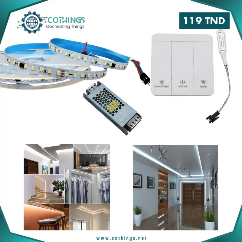 KIT Bande led lumineuse monochrome 10 Metres-8mm Blanc 6500K avec Télé ...