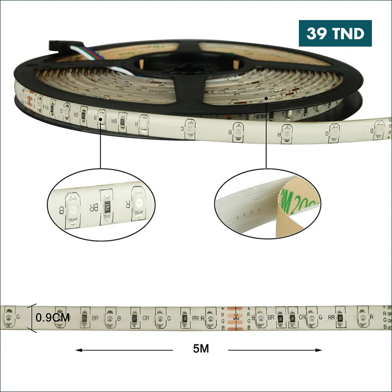 Kit Ruban LED RGB 3528 SMD Bande Flexible 5M / Rouleau 12V étanche
